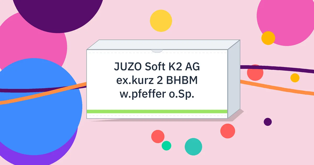 Symbolbild: Packung mit der Aufschrift JUZO Soft K2 AG ex.kurz 2 BHBM w.pfeffer o.Sp. (PZN 14869925) – Verfügbarkeit und Bezug in Apotheken in Frankfurt am Main