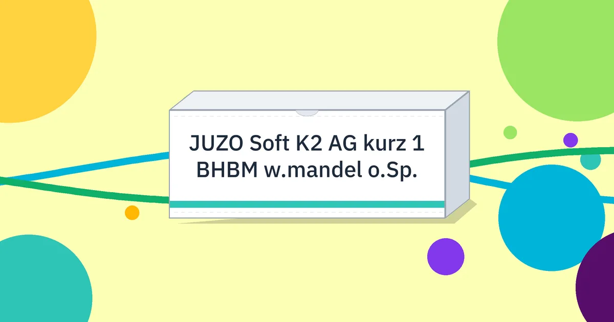 Symbolbild: Packung mit der Aufschrift JUZO Soft K2 AG kurz 1 BHBM w.mandel o.Sp. (PZN 14869629) – Verfügbarkeit und Bezug in Apotheken in Frankfurt am Main
