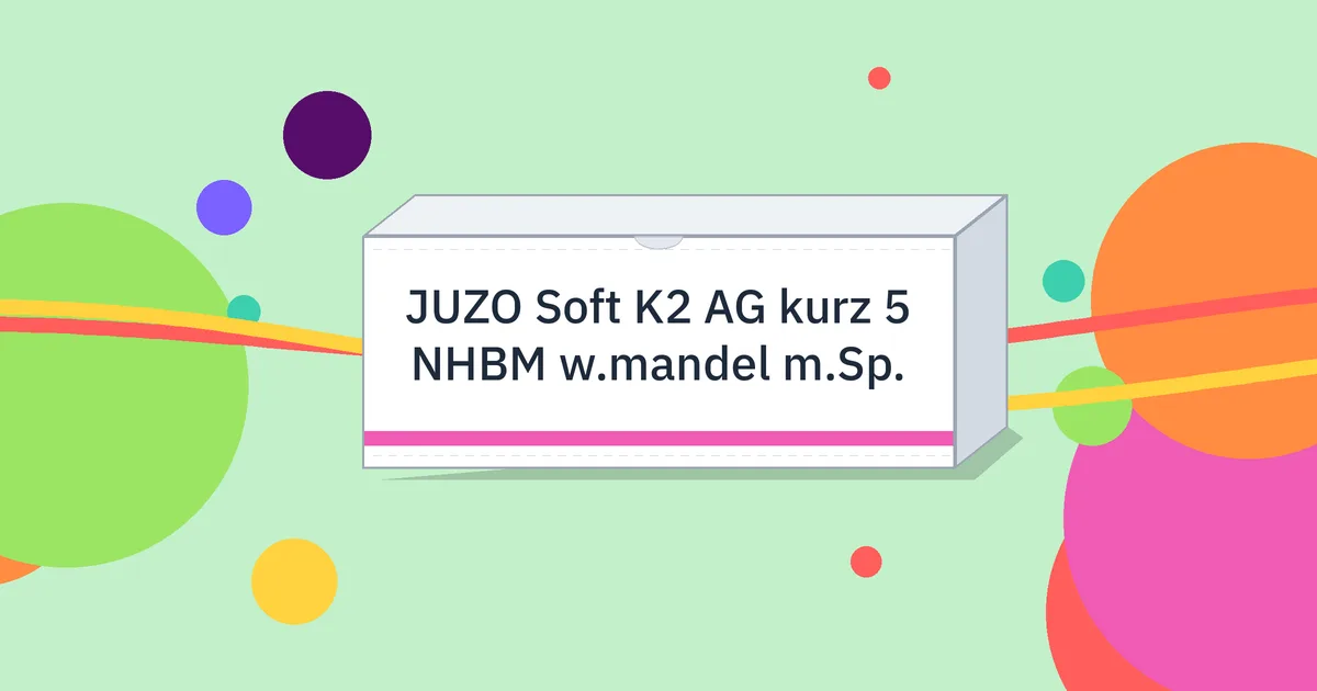 Symbolbild: Packung mit der Aufschrift JUZO Soft K2 AG kurz 5 NHBM w.mandel m.Sp. (PZN 15020735) – Verfügbarkeit und Bezug in Apotheken in Frankfurt am Main