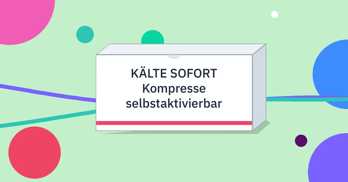 Symbolbild: Packung mit der Aufschrift KÄLTE SOFORT Kompresse selbstaktivierbar (PZN 12492758) – Verfügbarkeit und Bezug in Apotheken in Frankfurt am Main