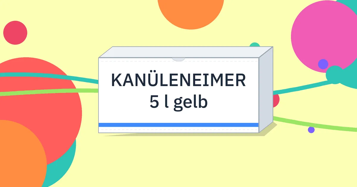 Symbolbild: Packung mit der Aufschrift KANÜLENEIMER 5 l gelb (PZN 09897279) – Verfügbarkeit und Bezug in Apotheken in Frankfurt am Main