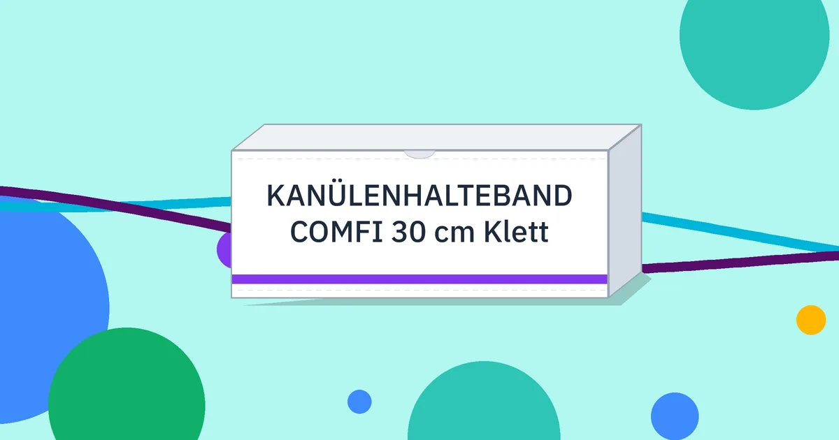 Symbolbild: Packung mit der Aufschrift KANÜLENHALTEBAND COMFI 30 cm Klett (PZN 12542456) – Verfügbarkeit und Bezug in Apotheken in Frankfurt am Main