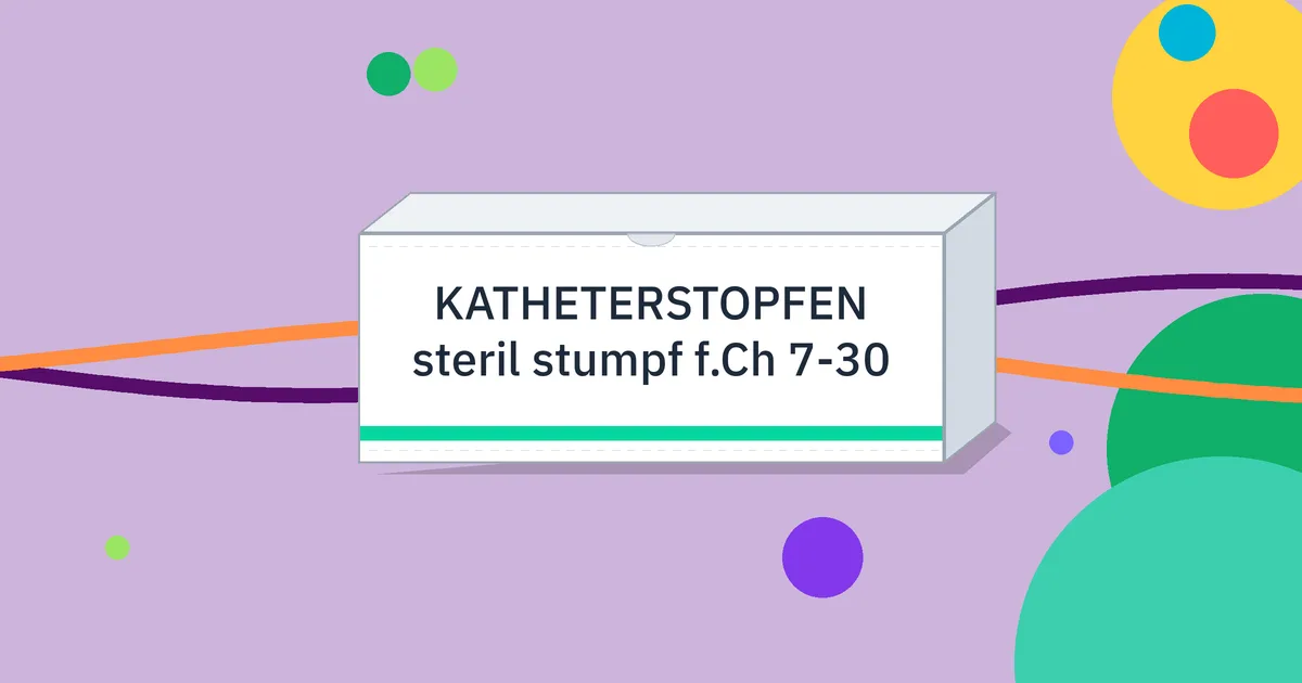 Symbolbild: Packung mit der Aufschrift KATHETERSTOPFEN steril stumpf f.Ch 7-30 (PZN 10085486) – Verfügbarkeit und Bezug in Apotheken in Frankfurt am Main