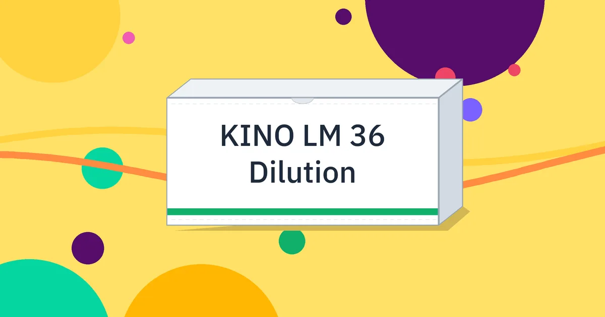 Symbolbild: Packung mit der Aufschrift KINO LM 36 Dilution (PZN 13518744) – Verfügbarkeit und Bezug in Apotheken in Frankfurt am Main