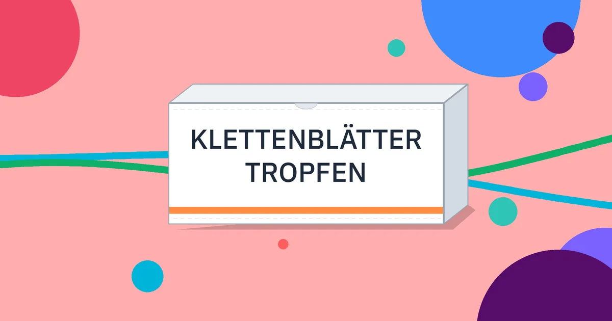 Symbolbild: Packung mit der Aufschrift KLETTENBLÄTTER TROPFEN (PZN 14128293) – Verfügbarkeit und Bezug in Apotheken in Frankfurt am Main
