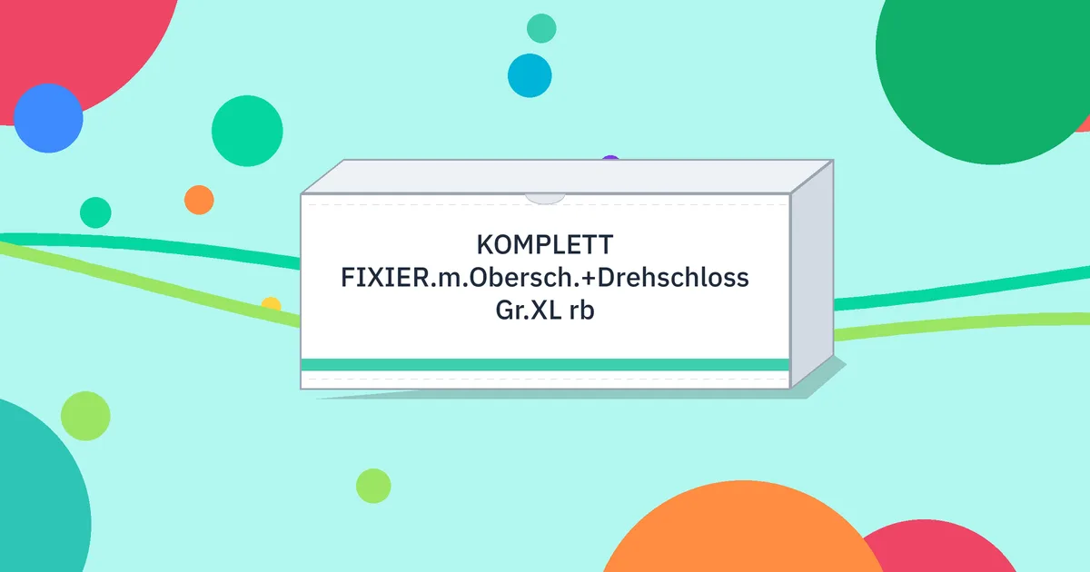 Symbolbild: Packung mit der Aufschrift KOMPLETT FIXIER.m.Obersch.+Drehschloss Gr.XL rb (PZN 16014464) – Verfügbarkeit und Bezug in Apotheken in Frankfurt am Main