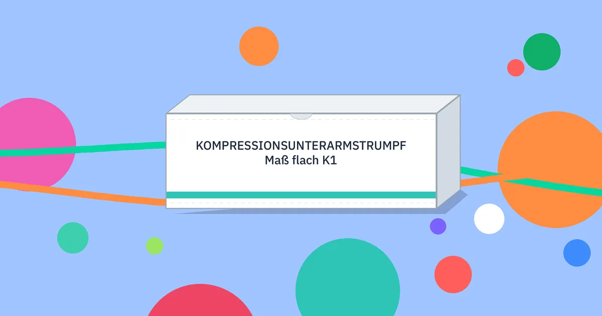 Symbolbild: Packung mit der Aufschrift KOMPRESSIONSUNTERARMSTRUMPF Maß flach K1 (PZN 16746380) – Verfügbarkeit und Bezug in Apotheken in Frankfurt am Main