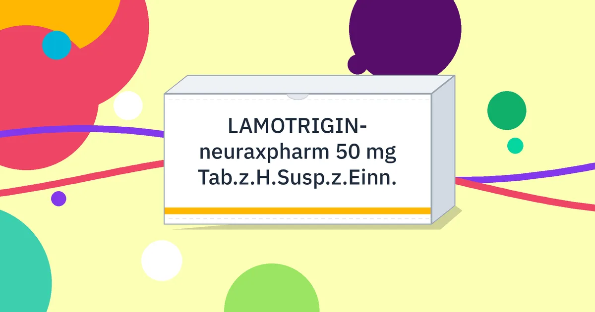 Symbolbild: Packung mit der Aufschrift LAMOTRIGIN-neuraxpharm 50 mg Tab.z.H.Susp.z.Einn. (PZN 00633047) – Verfügbarkeit und Bezug in Apotheken in Frankfurt am Main