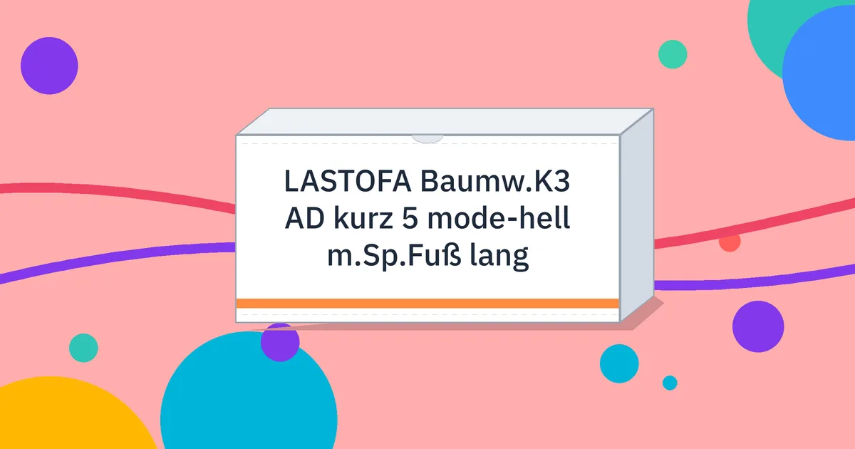 Symbolbild: Packung mit der Aufschrift LASTOFA Baumw.K3 AD kurz 5 mode-hell m.Sp.Fuß lang (PZN 01953334) – Verfügbarkeit und Bezug in Apotheken in Frankfurt am Main