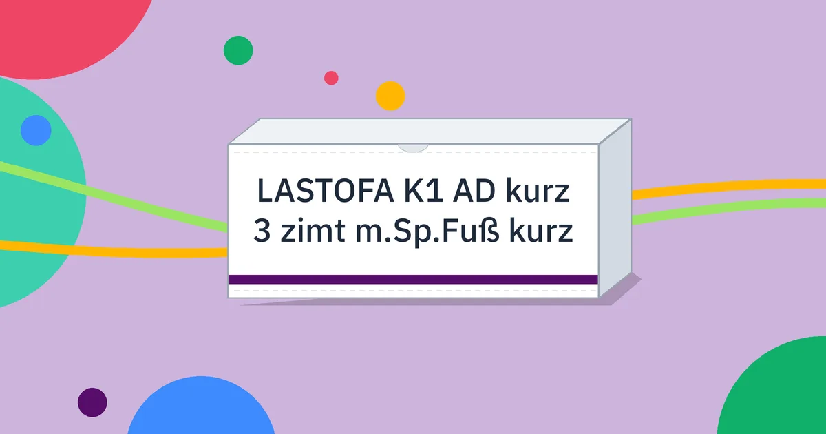 Symbolbild: Packung mit der Aufschrift LASTOFA K1 AD kurz 3 zimt m.Sp.Fuß kurz (PZN 13786999) – Verfügbarkeit und Bezug in Apotheken in Frankfurt am Main