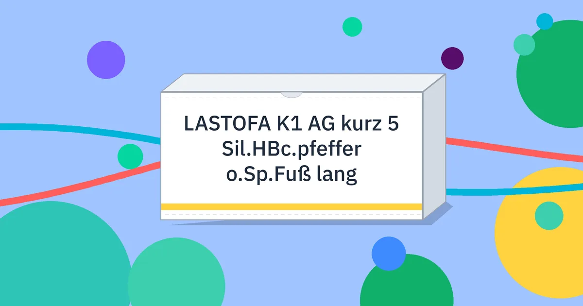 Symbolbild: Packung mit der Aufschrift LASTOFA K1 AG kurz 5 Sil.HBc.pfeffer o.Sp.Fuß lang (PZN 14148887) – Verfügbarkeit und Bezug in Apotheken in Frankfurt am Main