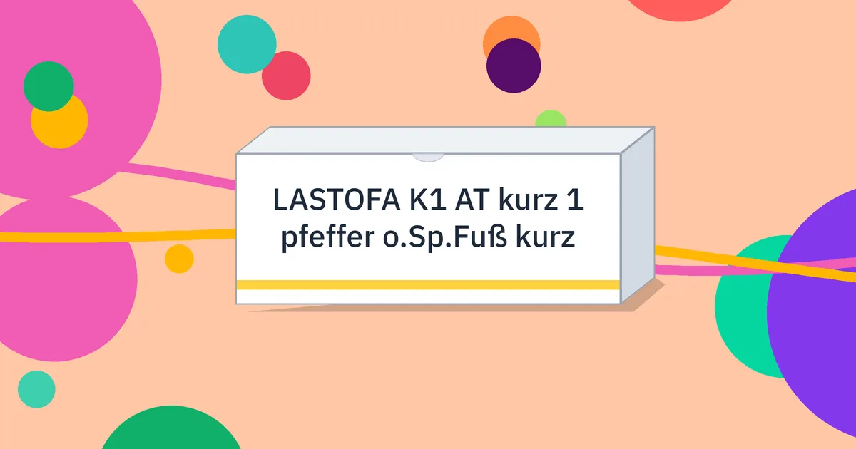 Symbolbild: Packung mit der Aufschrift LASTOFA K1 AT kurz 1 pfeffer o.Sp.Fuß kurz (PZN 13795314) – Verfügbarkeit und Bezug in Apotheken in Frankfurt am Main