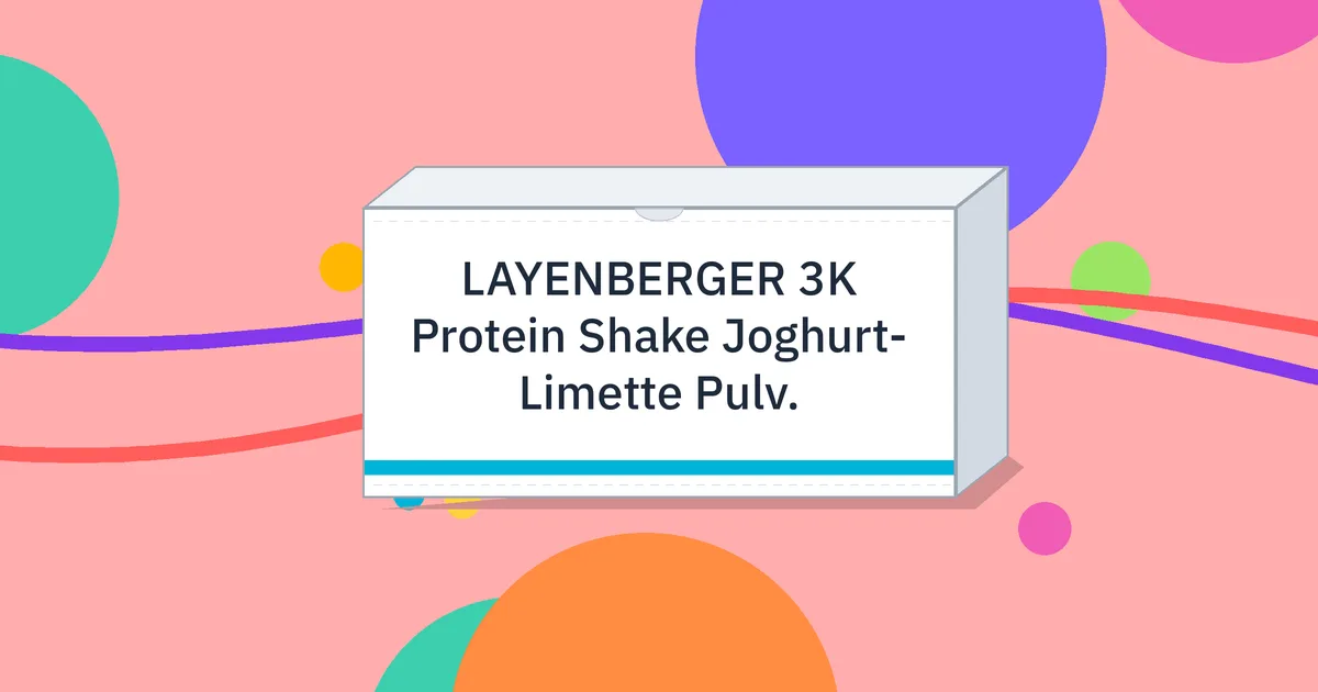 Symbolbild: Packung mit der Aufschrift LAYENBERGER 3K Protein Shake Joghurt-Limette Pulv. (PZN 18163843) – Verfügbarkeit und Bezug in Apotheken in Frankfurt am Main