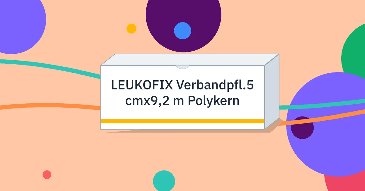 Symbolbild: Packung mit der Aufschrift LEUKOFIX Verbandpfl.5 cmx9,2 m Polykern (PZN 19815147) – Verfügbarkeit und Bezug in Apotheken in Frankfurt am Main