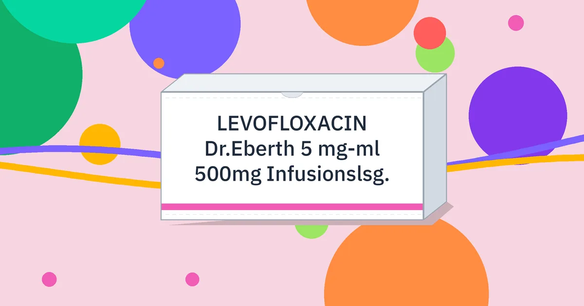 Symbolbild: Packung mit der Aufschrift LEVOFLOXACIN Dr.Eberth 5 mg-ml 500mg Infusionslsg. (PZN 12778265) – Verfügbarkeit und Bezug in Apotheken in Frankfurt am Main