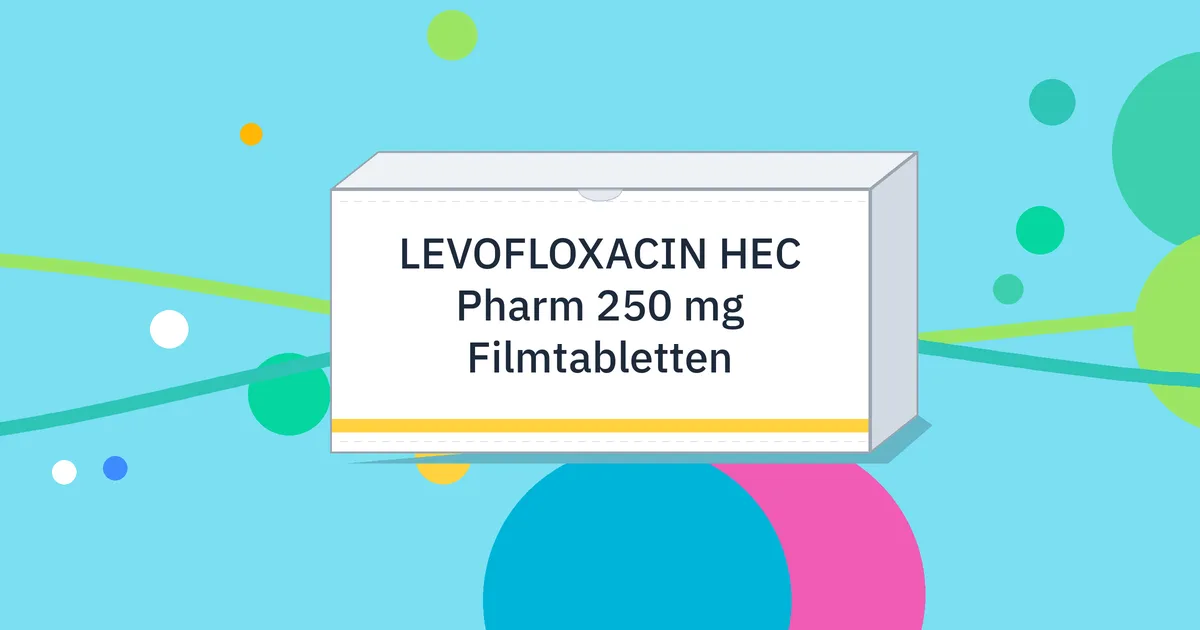Symbolbild: Packung mit der Aufschrift LEVOFLOXACIN HEC Pharm 250 mg Filmtabletten (PZN 15781670) – Verfügbarkeit und Bezug in Apotheken in Frankfurt am Main