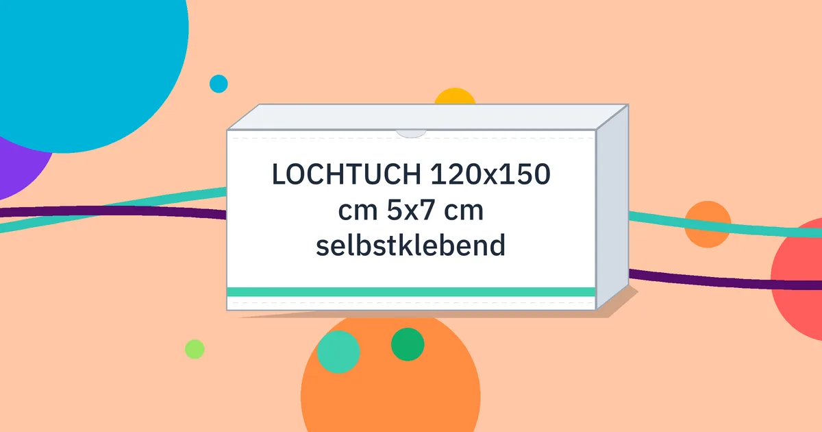 Symbolbild: Packung mit der Aufschrift LOCHTUCH 120x150 cm 5x7 cm selbstklebend (PZN 04702940) – Verfügbarkeit und Bezug in Apotheken in Frankfurt am Main