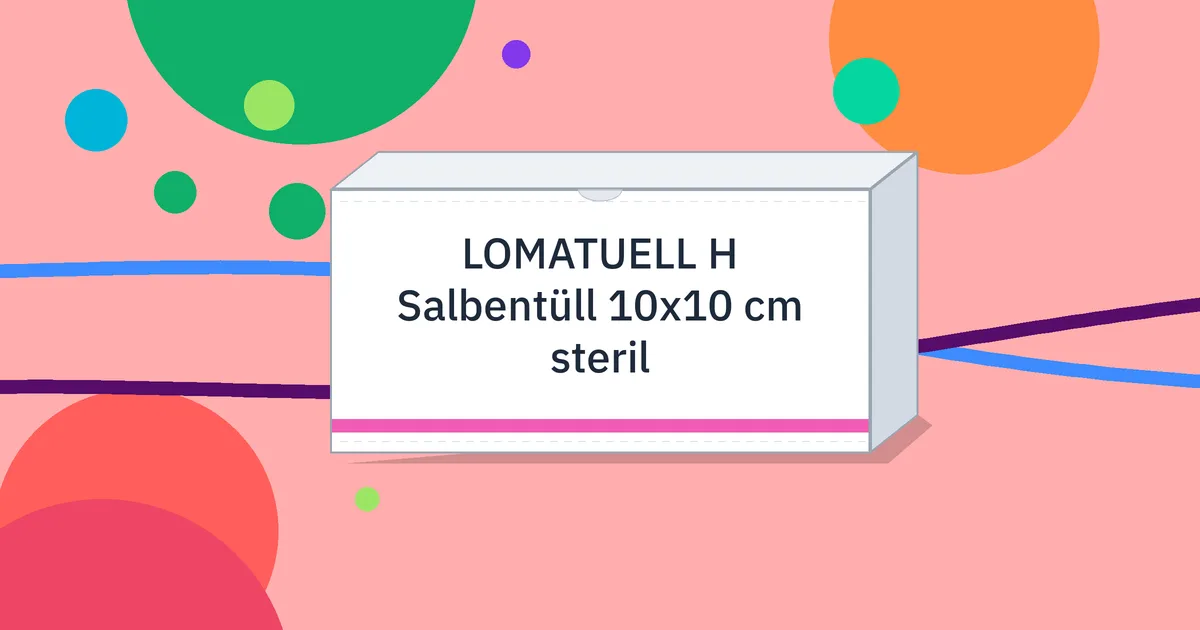 Symbolbild: Packung mit der Aufschrift LOMATUELL H Salbentüll 10x10 cm steril (PZN 19872731) – Verfügbarkeit und Bezug in Apotheken in Frankfurt am Main