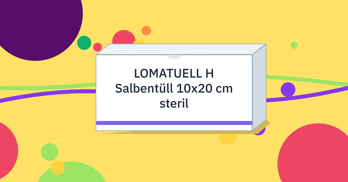 Symbolbild: Packung mit der Aufschrift LOMATUELL H Salbentüll 10x20 cm steril (PZN 16164784) – Verfügbarkeit und Bezug in Apotheken in Frankfurt am Main