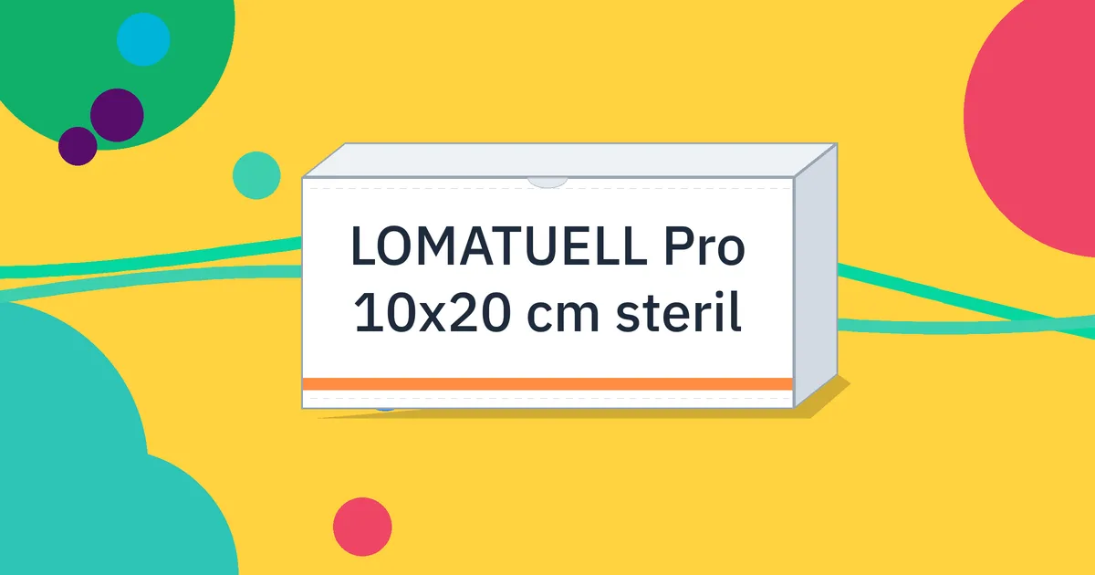 Symbolbild: Packung mit der Aufschrift LOMATUELL Pro 10x20 cm steril (PZN 17282474) – Verfügbarkeit und Bezug in Apotheken in Frankfurt am Main