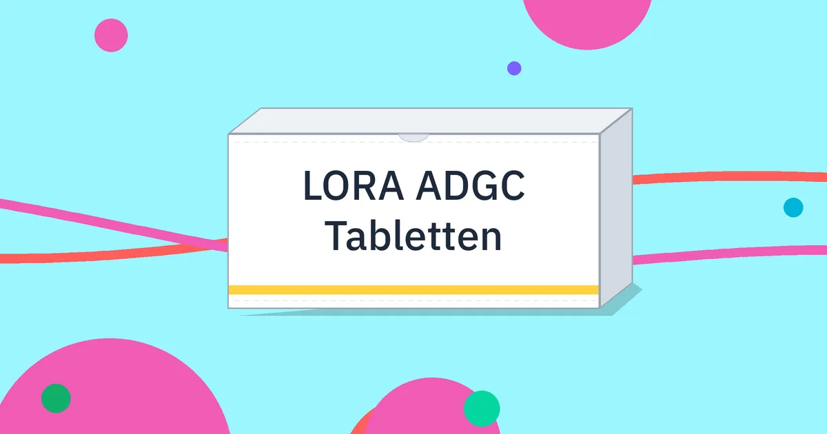 Symbolbild: Packung mit der Aufschrift LORA ADGC Tabletten (PZN 03897189) – Verfügbarkeit und Bezug in Apotheken in Frankfurt am Main