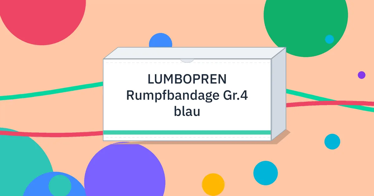 Symbolbild: Packung mit der Aufschrift LUMBOPREN Rumpfbandage Gr.4 blau (PZN 05045148) – Verfügbarkeit und Bezug in Apotheken in Frankfurt am Main