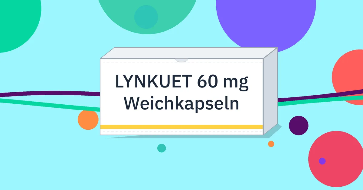 Symbolbild: Packung mit der Aufschrift LYNKUET 60 mg Weichkapseln (PZN 19543140) – Verfügbarkeit und Bezug in Apotheken in Frankfurt am Main