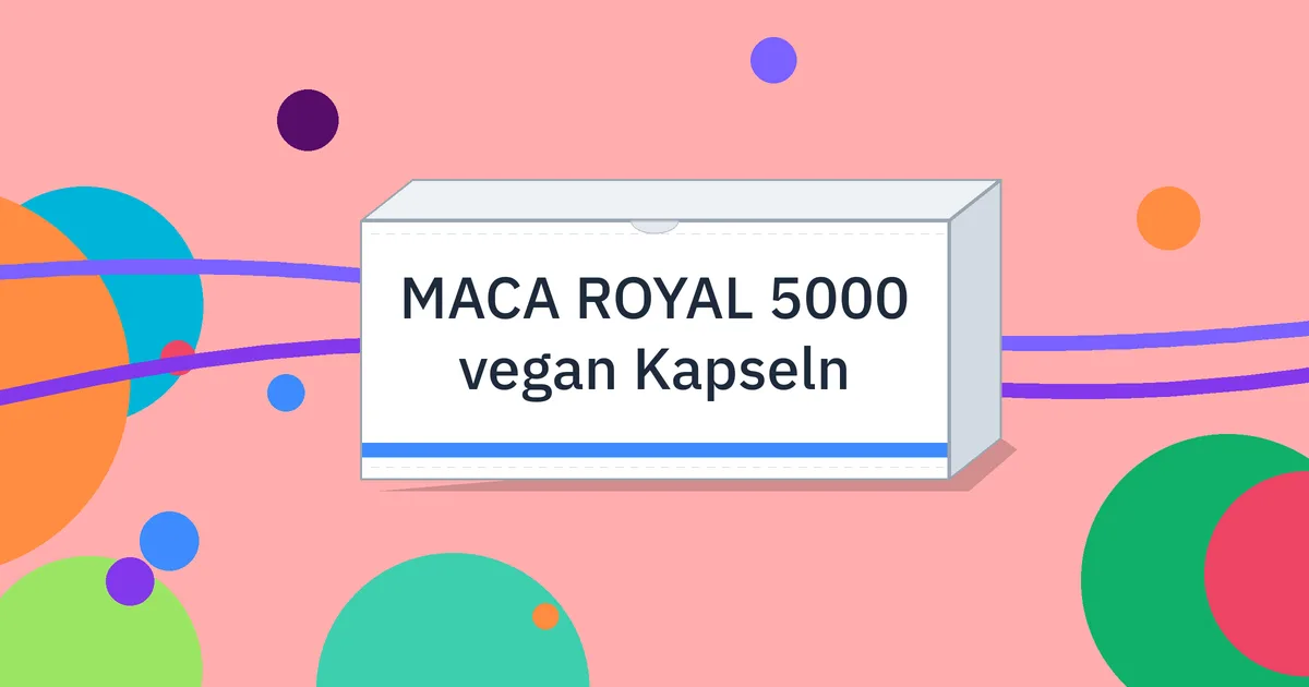 Symbolbild: Packung mit der Aufschrift MACA ROYAL 5000 vegan Kapseln (PZN 20102286) – Verfügbarkeit und Bezug in Apotheken in Frankfurt am Main