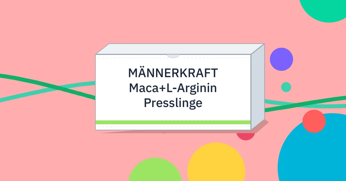Symbolbild: Packung mit der Aufschrift MÄNNERKRAFT Maca+L-Arginin Presslinge (PZN 17836576) – Verfügbarkeit und Bezug in Apotheken in Frankfurt am Main