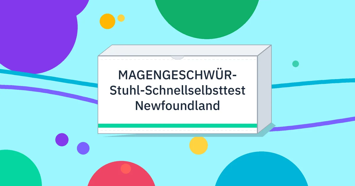 Symbolbild: Packung mit der Aufschrift MAGENGESCHWÜR-Stuhl-Schnellselbsttest Newfoundland (PZN 18757471) – Verfügbarkeit und Bezug in Apotheken in Frankfurt am Main