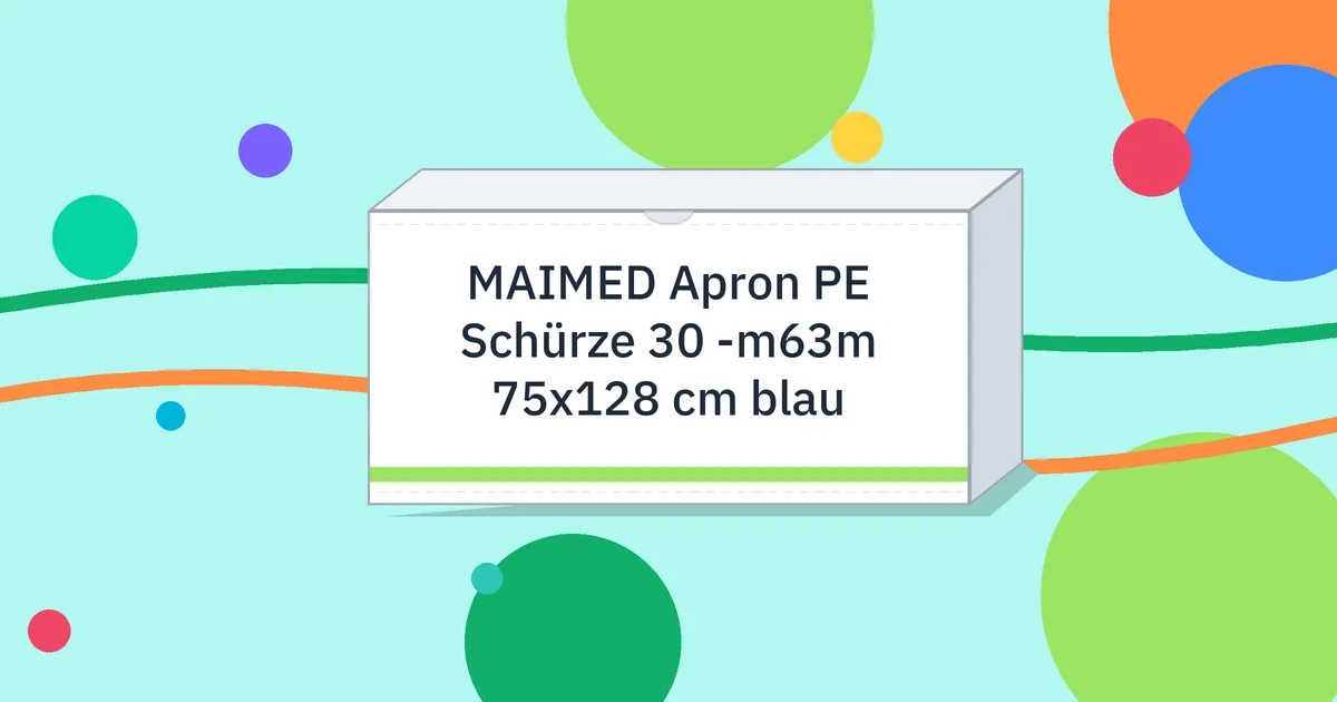 Symbolbild: Packung mit der Aufschrift MAIMED Apron PE Schürze 30 -m63m 75x128 cm blau (PZN 06113969) – Verfügbarkeit und Bezug in Apotheken in Frankfurt am Main
