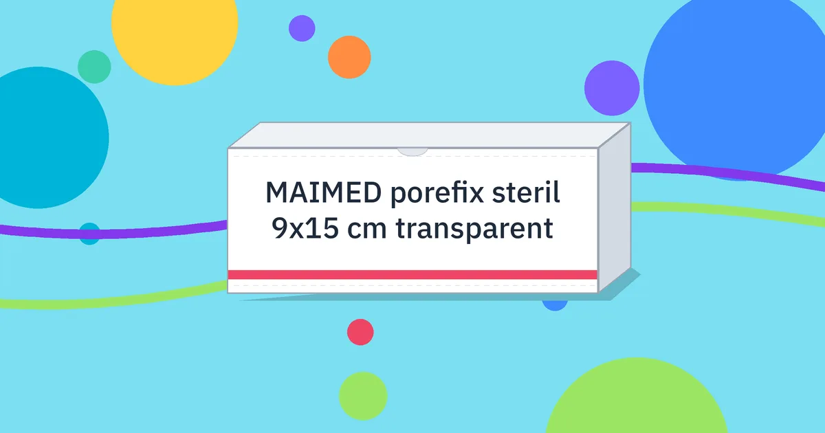 Symbolbild: Packung mit der Aufschrift MAIMED porefix steril 9x15 cm transparent (PZN 15565162) – Verfügbarkeit und Bezug in Apotheken in Frankfurt am Main