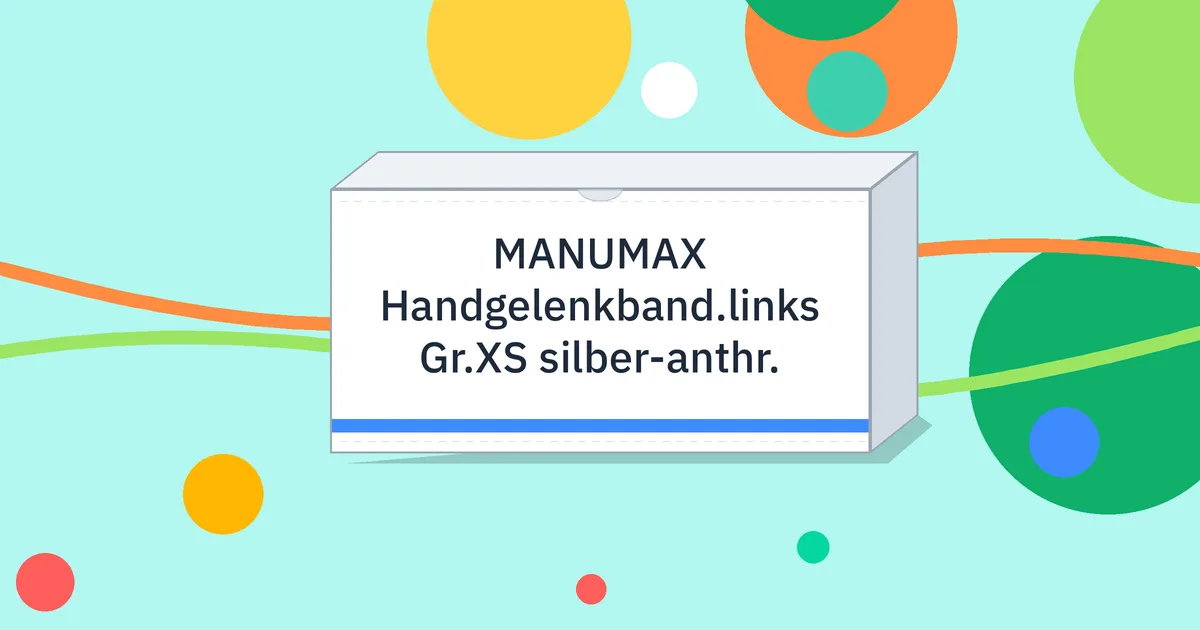 Symbolbild: Packung mit der Aufschrift MANUMAX Handgelenkband.links Gr.XS silber-anthr. (PZN 11096807) – Verfügbarkeit und Bezug in Apotheken in Frankfurt am Main