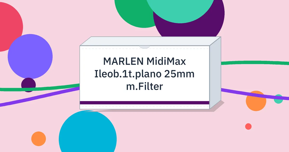 Symbolbild: Packung mit der Aufschrift MARLEN MidiMax Ileob.1t.plano 25mm m.Filter (PZN 16658078) – Verfügbarkeit und Bezug in Apotheken in Frankfurt am Main