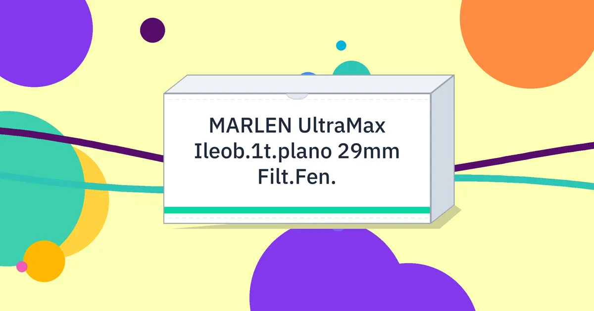 Symbolbild: Packung mit der Aufschrift MARLEN UltraMax Ileob.1t.plano 29mm Filt.Fen. (PZN 05354642) – Verfügbarkeit und Bezug in Apotheken in Frankfurt am Main