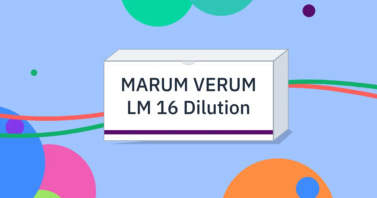 Symbolbild: Packung mit der Aufschrift MARUM VERUM LM 16 Dilution (PZN 12946538) – Verfügbarkeit und Bezug in Apotheken in Frankfurt am Main