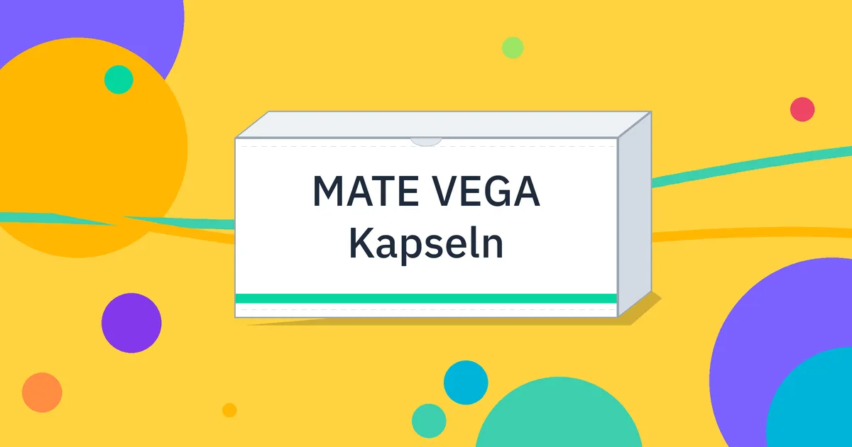 Symbolbild: Packung mit der Aufschrift MATE VEGA Kapseln (PZN 08752857) – Verfügbarkeit und Bezug in Apotheken in Frankfurt am Main