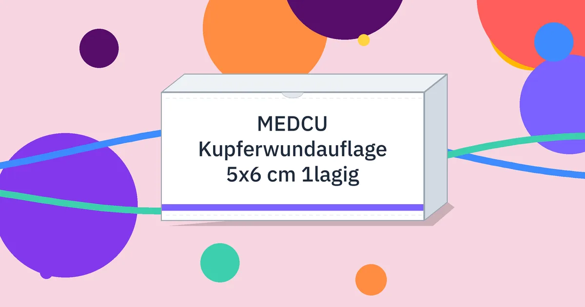 Symbolbild: Packung mit der Aufschrift MEDCU Kupferwundauflage 5x6 cm 1lagig (PZN 20893945) – Verfügbarkeit und Bezug in Apotheken in Frankfurt am Main