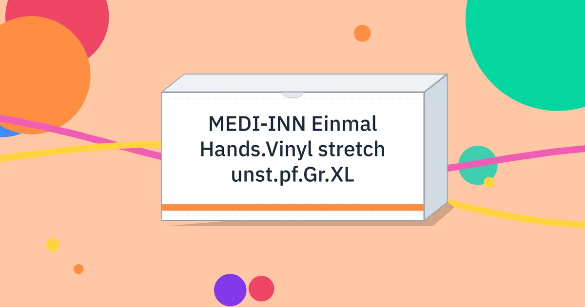 Symbolbild: Packung mit der Aufschrift MEDI-INN Einmal Hands.Vinyl stretch unst.pf.Gr.XL (PZN 04931333) – Verfügbarkeit und Bezug in Apotheken in Frankfurt am Main