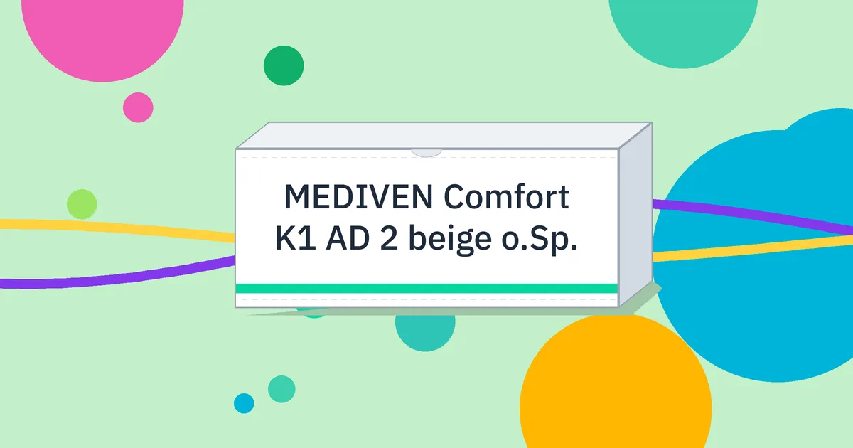 Symbolbild: Packung mit der Aufschrift MEDIVEN Comfort K1 AD 2 beige o.Sp. (PZN 14559320) – Verfügbarkeit und Bezug in Apotheken in Frankfurt am Main