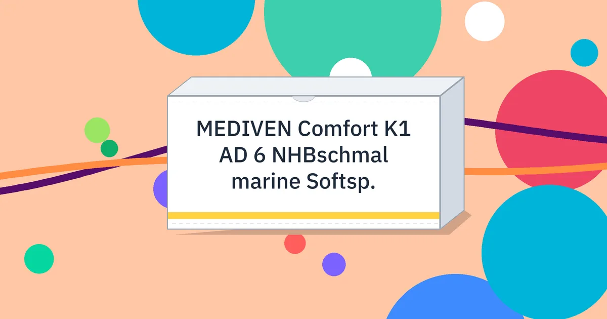 Symbolbild: Packung mit der Aufschrift MEDIVEN Comfort K1 AD 6 NHBschmal marine Softsp. (PZN 14562374) – Verfügbarkeit und Bezug in Apotheken in Frankfurt am Main