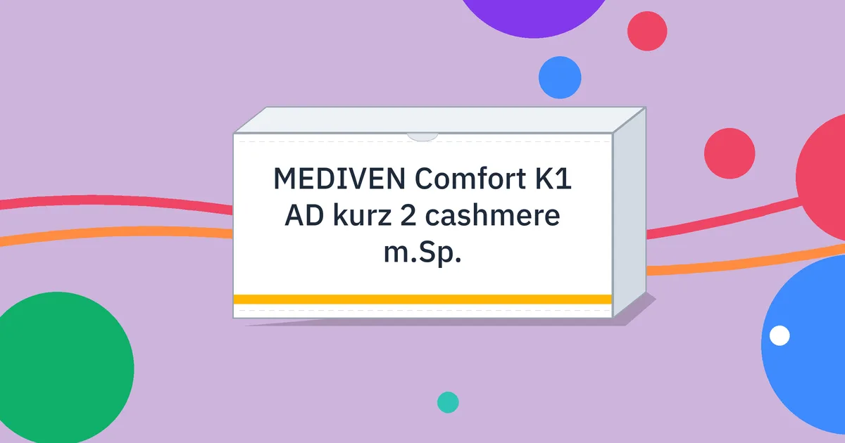 Symbolbild: Packung mit der Aufschrift MEDIVEN Comfort K1 AD kurz 2 cashmere m.Sp. (PZN 14660071) – Verfügbarkeit und Bezug in Apotheken in Frankfurt am Main