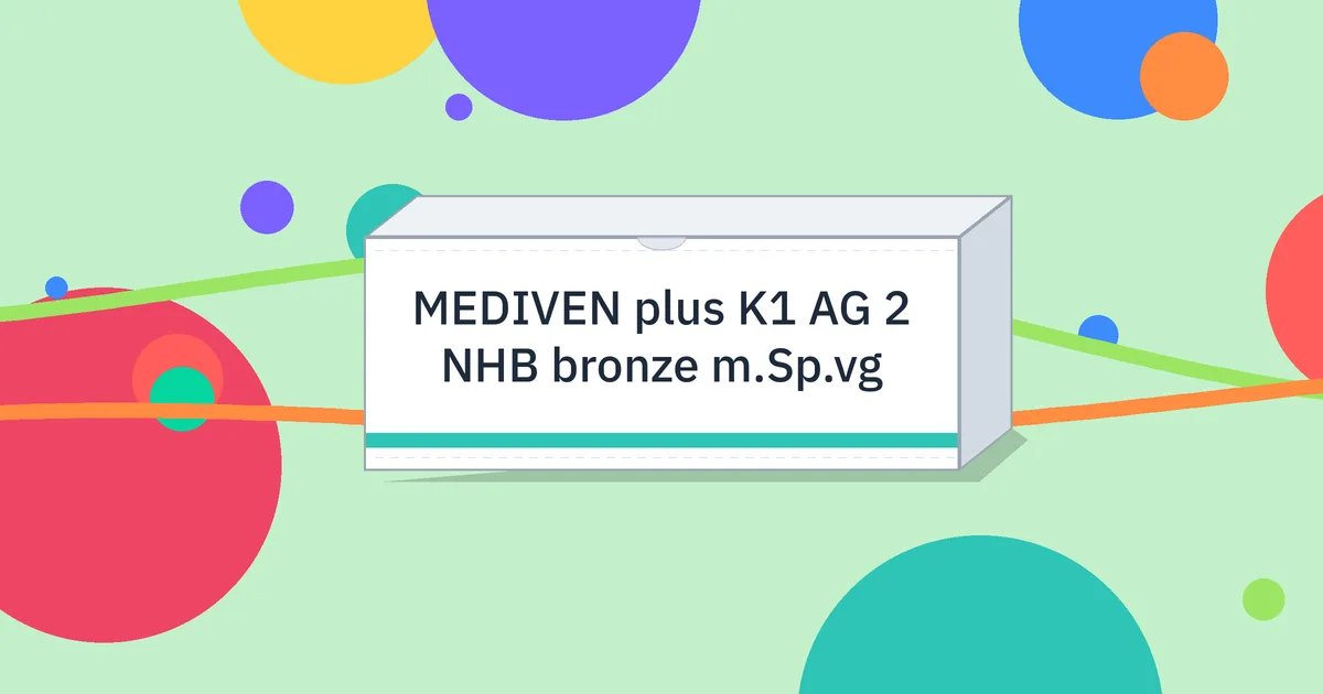 Symbolbild: Packung mit der Aufschrift MEDIVEN plus K1 AG 2 NHB bronze m.Sp.vg (PZN 15922099) – Verfügbarkeit und Bezug in Apotheken in Frankfurt am Main