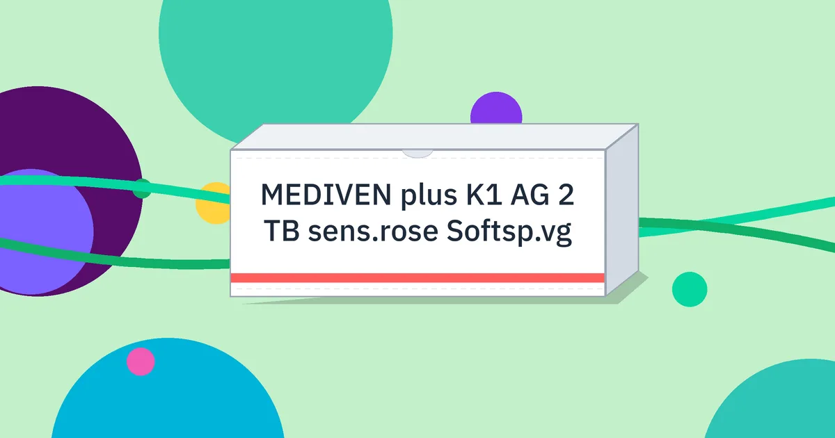 Symbolbild: Packung mit der Aufschrift MEDIVEN plus K1 AG 2 TB sens.rose Softsp.vg (PZN 15064098) – Verfügbarkeit und Bezug in Apotheken in Frankfurt am Main