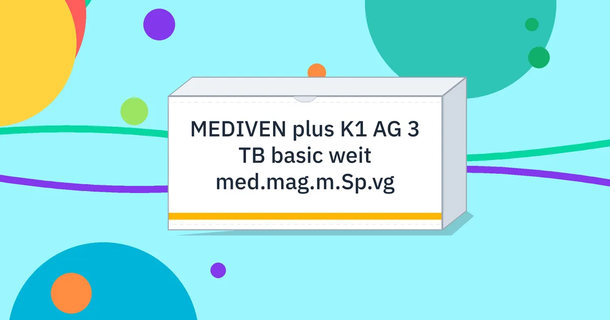 Symbolbild: Packung mit der Aufschrift MEDIVEN plus K1 AG 3 TB basic weit med.mag.m.Sp.vg (PZN 15059022) – Verfügbarkeit und Bezug in Apotheken in Frankfurt am Main
