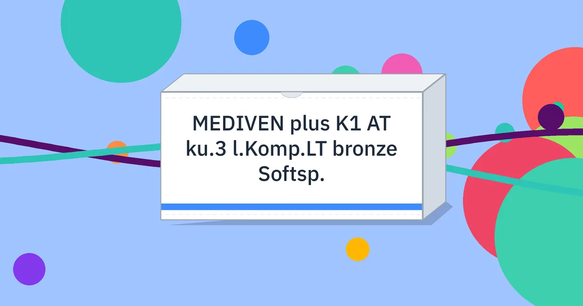 Symbolbild: Packung mit der Aufschrift MEDIVEN plus K1 AT ku.3 l.Komp.LT bronze Softsp. (PZN 15029788) – Verfügbarkeit und Bezug in Apotheken in Frankfurt am Main