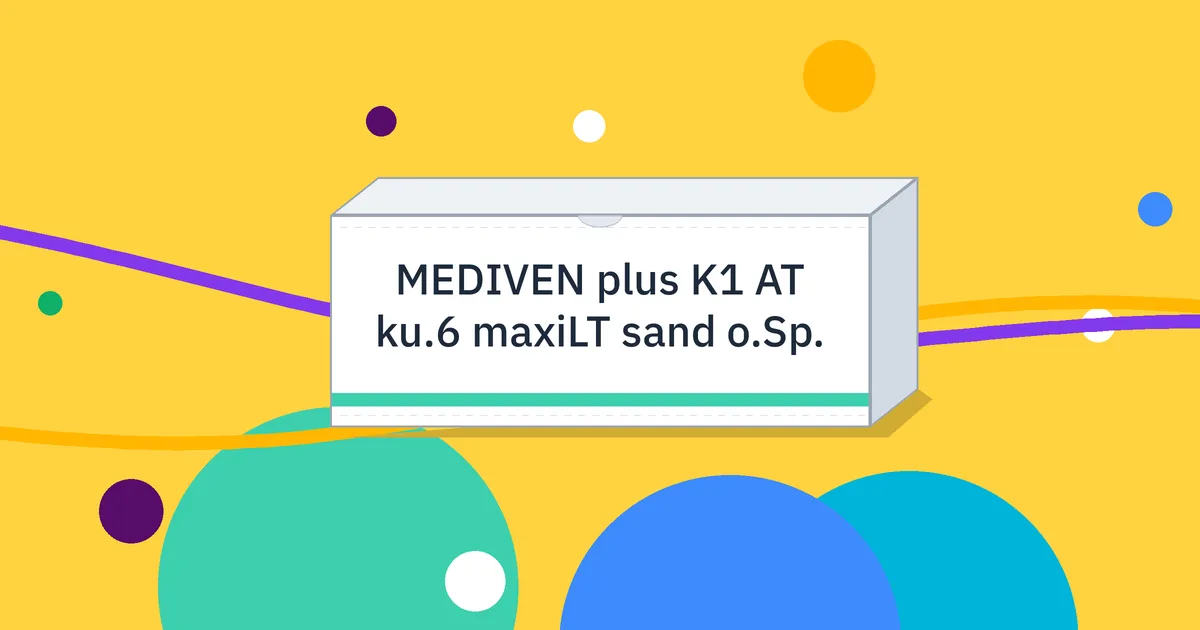 Symbolbild: Packung mit der Aufschrift MEDIVEN plus K1 AT ku.6 maxiLT sand o.Sp. (PZN 18942731) – Verfügbarkeit und Bezug in Apotheken in Frankfurt am Main