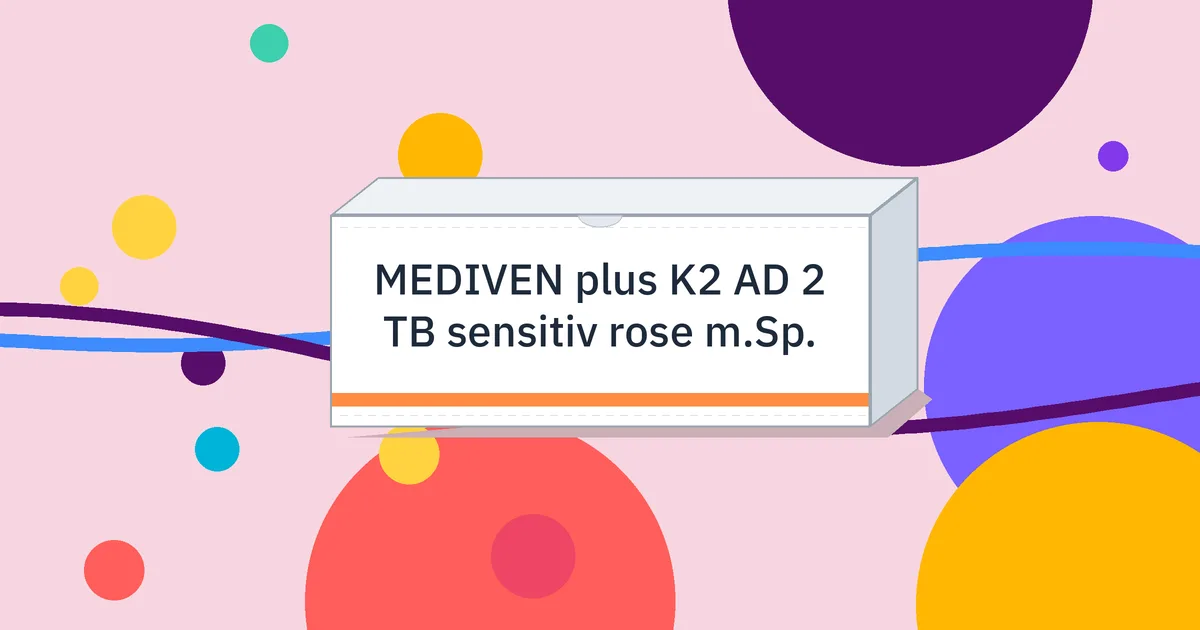 Symbolbild: Packung mit der Aufschrift MEDIVEN plus K2 AD 2 TB sensitiv rose m.Sp. (PZN 15105006) – Verfügbarkeit und Bezug in Apotheken in Frankfurt am Main