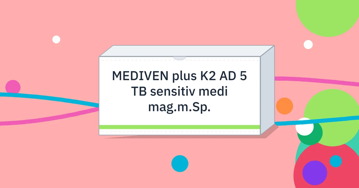Symbolbild: Packung mit der Aufschrift MEDIVEN plus K2 AD 5 TB sensitiv medi mag.m.Sp. (PZN 15105242) – Verfügbarkeit und Bezug in Apotheken in Frankfurt am Main