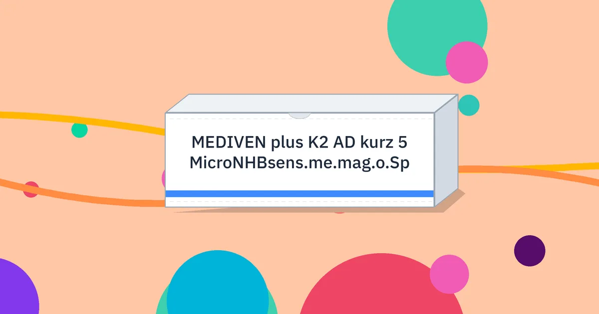 Symbolbild: Packung mit der Aufschrift MEDIVEN plus K2 AD kurz 5 MicroNHBsens.me.mag.o.Sp (PZN 15934122) – Verfügbarkeit und Bezug in Apotheken in Frankfurt am Main